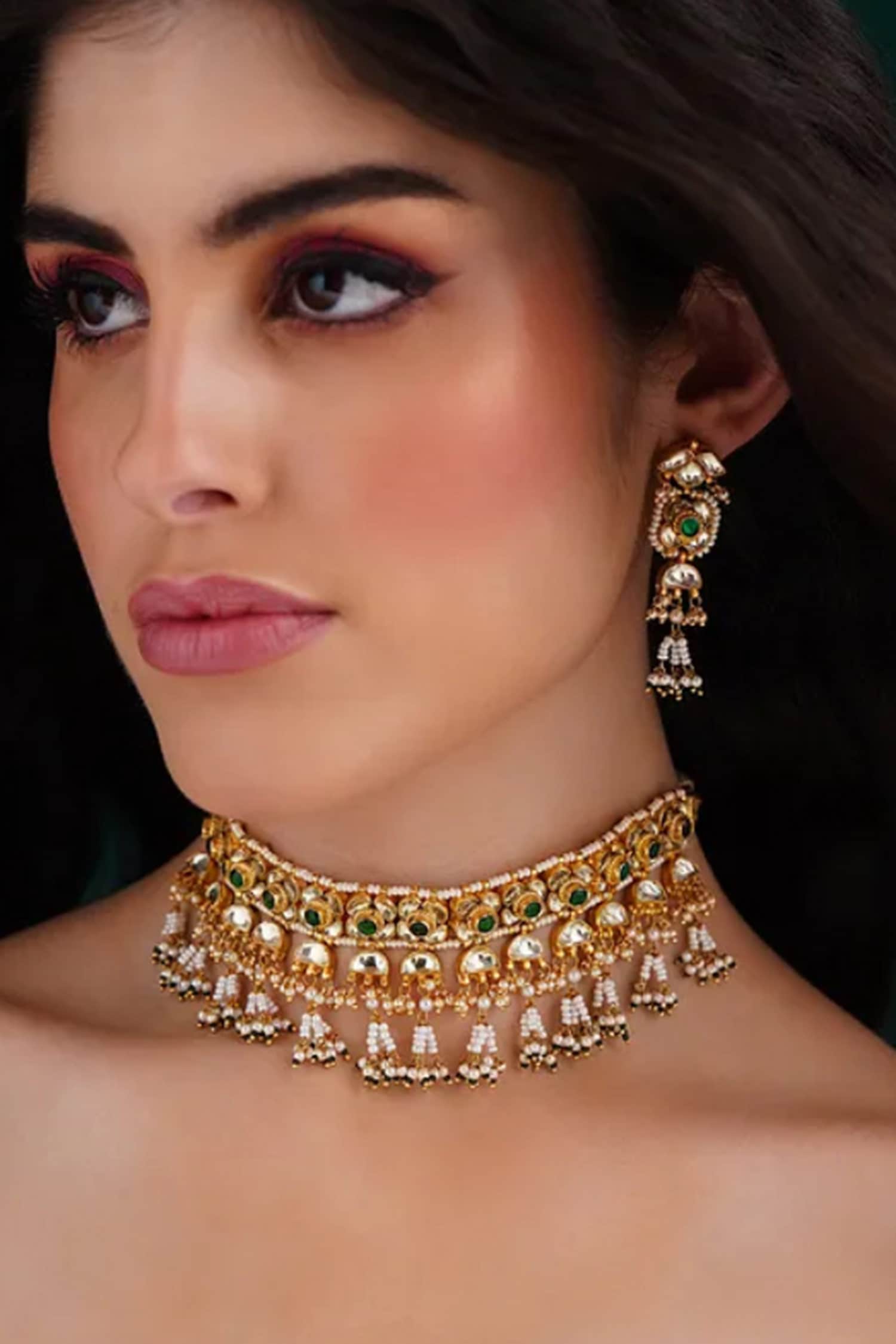 Buy Green Bead Embellished Choker Set by MAISARA JEWELRY Online at Aza ...