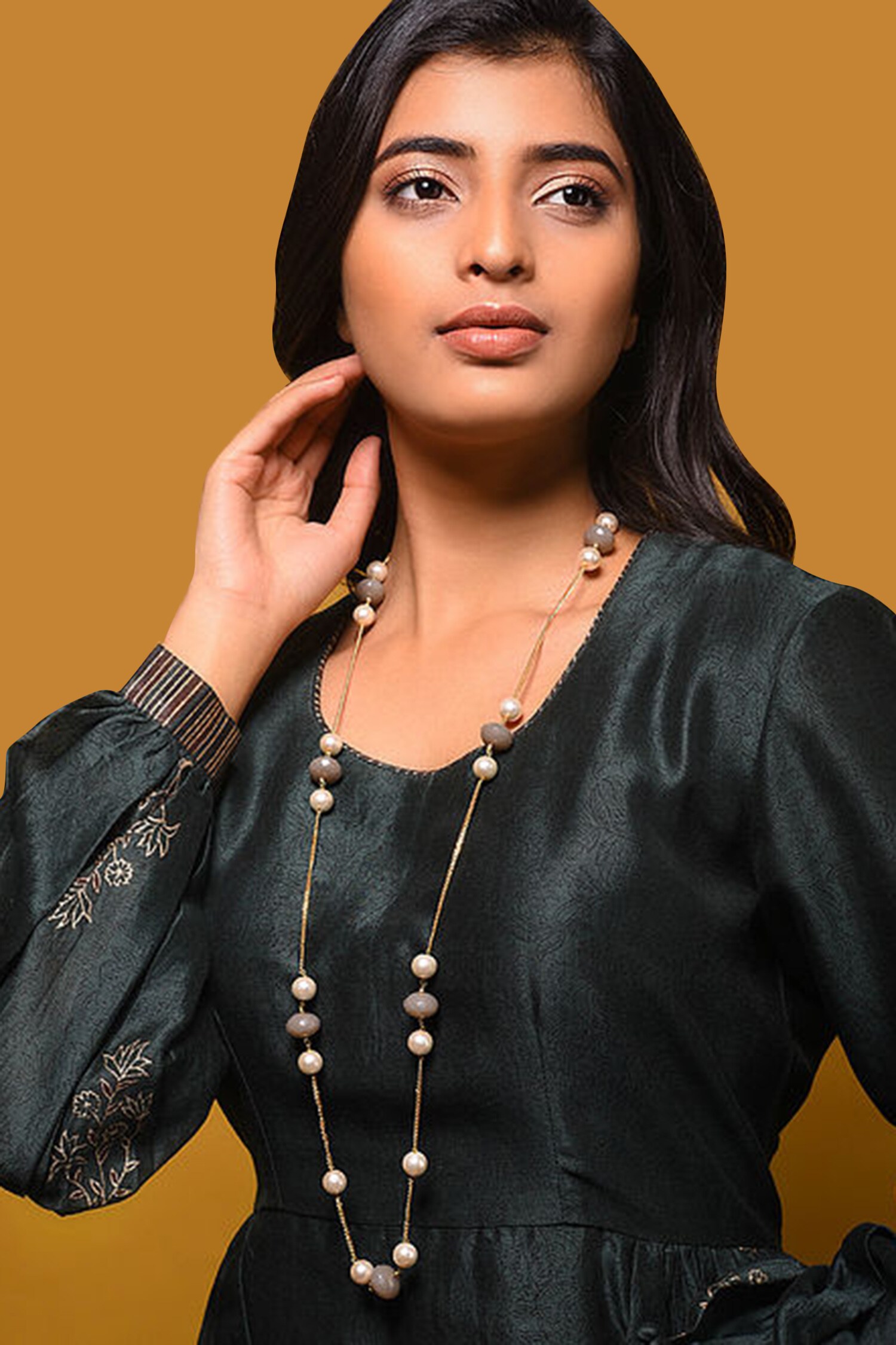 Buy Grey Stones Pearl Embellished Long Necklace by MAISARA JEWELRY ...