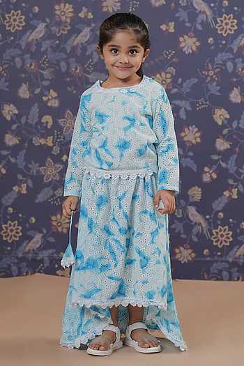 Buy Blue Top And Skirt Chicken Cotton Embroidery With For Girls by CUTE ...