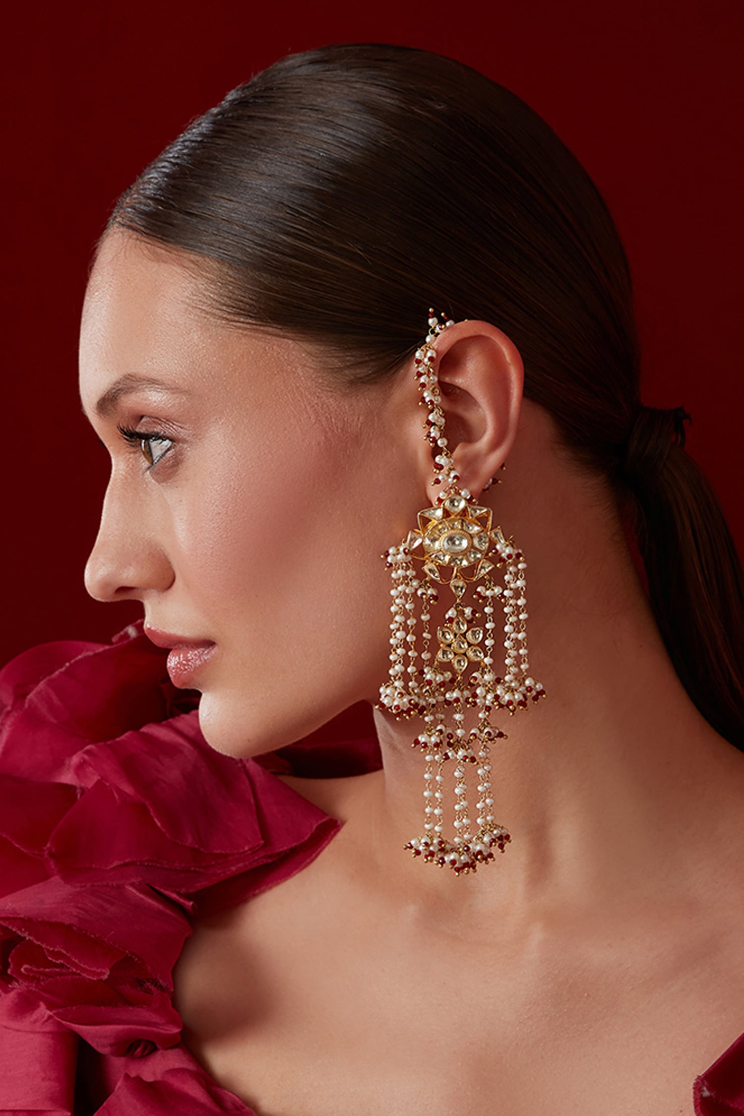 Buy Gold Plated Kundan And Pearl Embellished Earrings by Paisley Pop ...