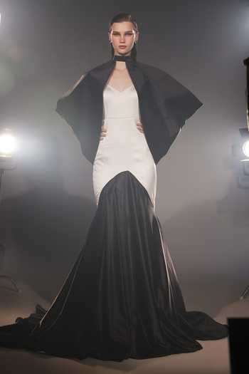 Buy Manika Nanda Black German Satin Natasha Flounce Gown With Batwing ...