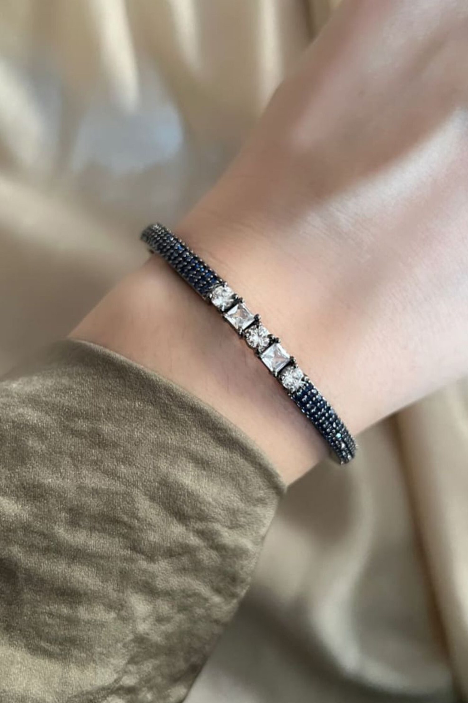 Buy Black Cubic Zirconia Handcrafted Joelle Bracelet Cuff by Mozaati Online at Aza Fashions.