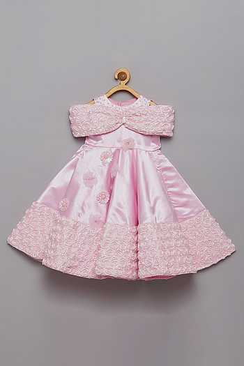 Buy Pink Satin Embroidered Rose Blooming Embellished Gown For Girls by ...