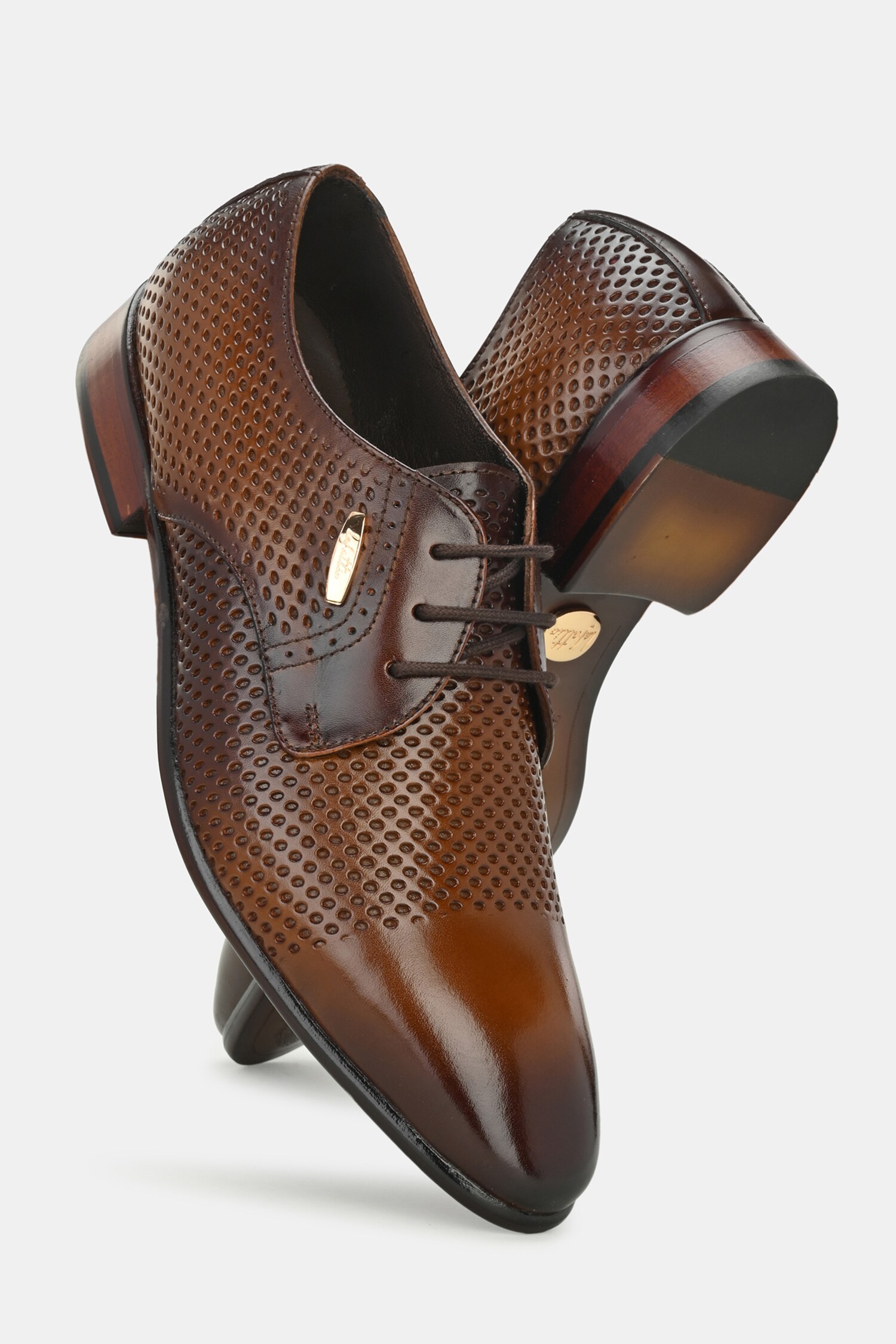 Buy Lafattio Brown Leather Perforated Lace Up Shoes Online | Aza Fashions