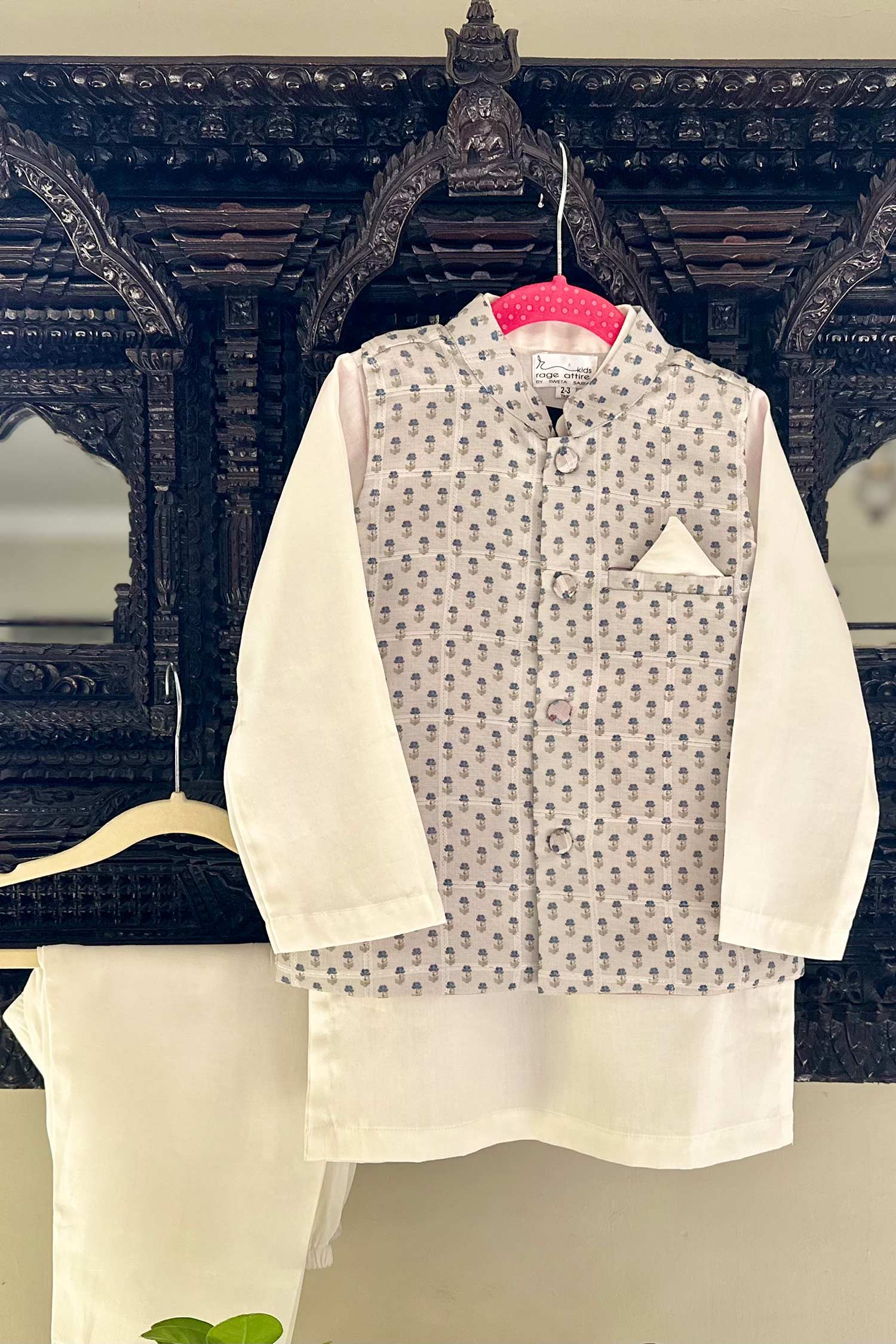 Buy Off White Cotton Silk Print Bundi Floral Flower Butti And Kurta Set ...