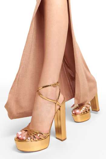 Buy Rose Gold Saturnina Strappy Block Heels by Sephyr Online at Aza ...