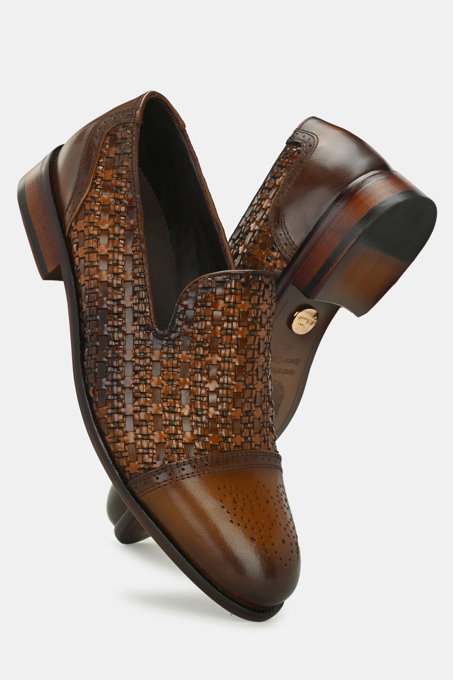 Buy Brown Leather Semi Brogue Pattern Loafers For Men by Lafattio ...