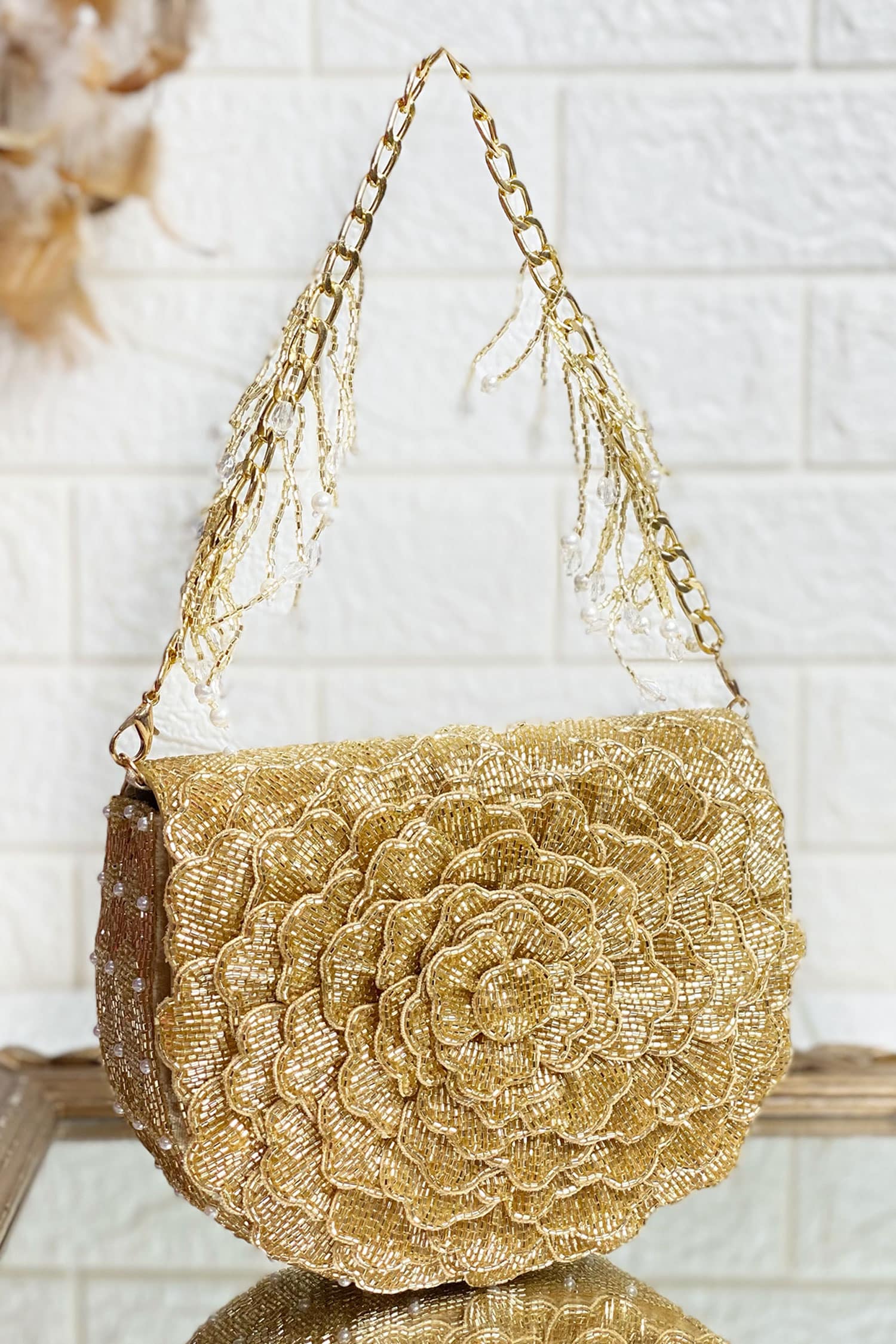 Buy Kainiche by Mehak Floral Applique Embellished Bag Online | Aza Fashions