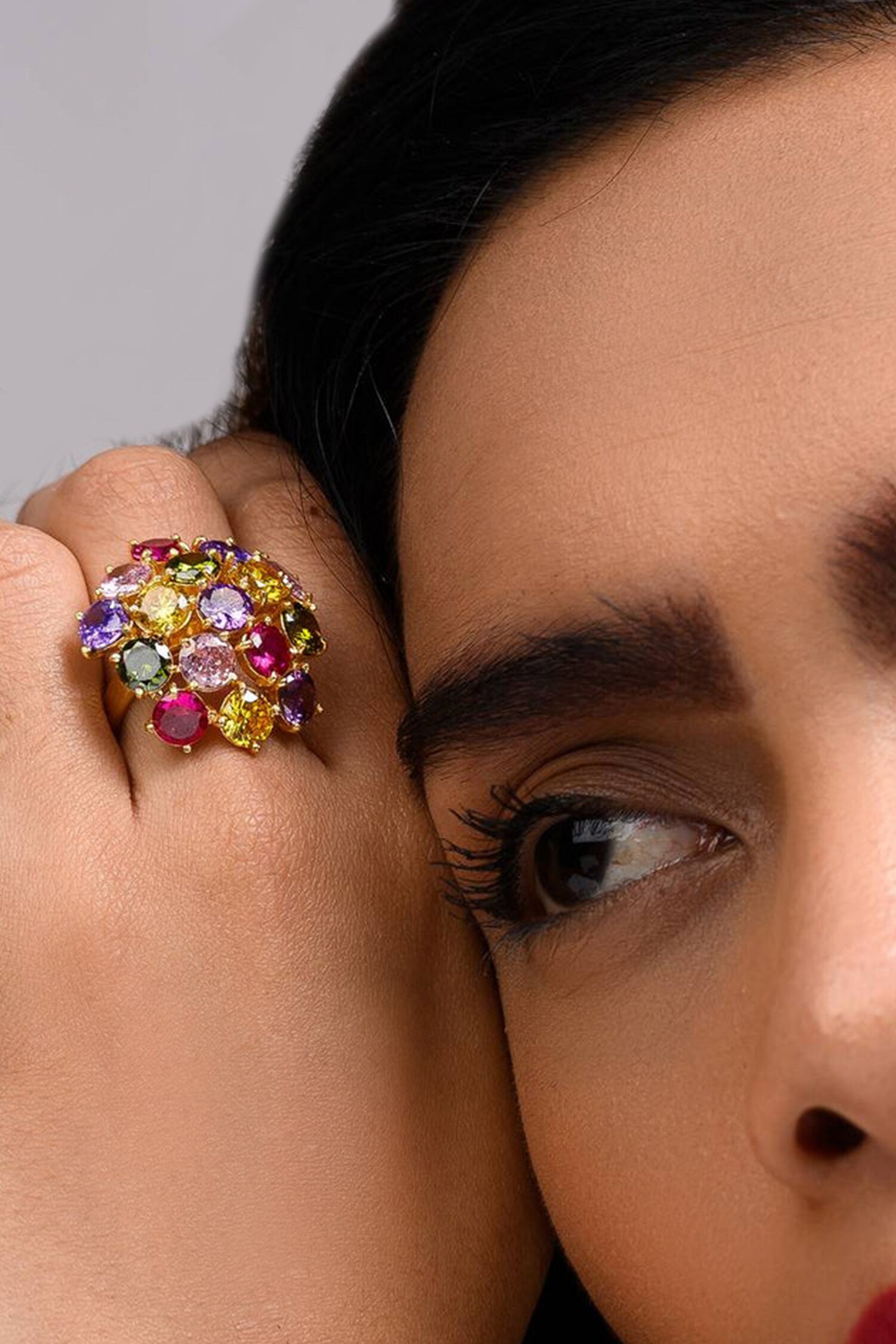 Buy Multi Color Crystal Embellished Bauble Ring by MNSH Online at Aza ...