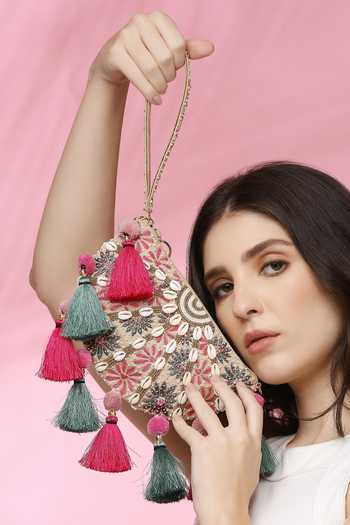 Buy Quirky Tales Luna Thread Embroidered Half Moon Clutch Online | Aza ...