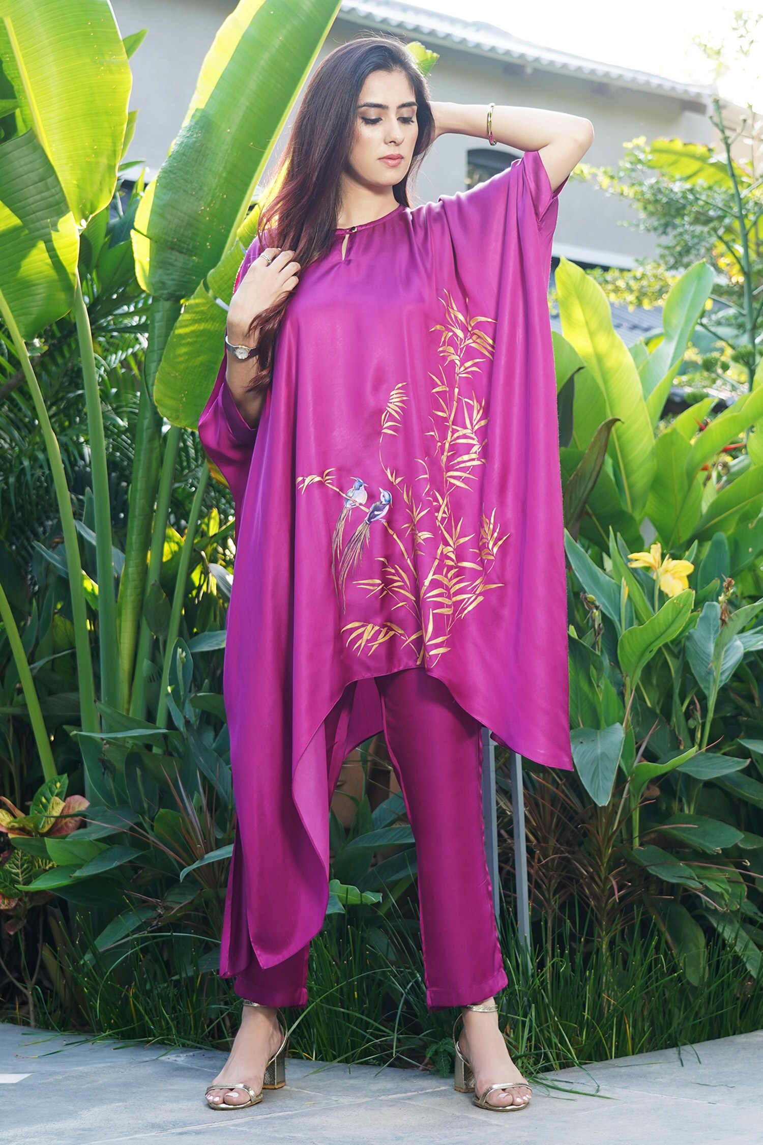 Buy Kyra By Nina + Deepika Fuchsia Modal Satin Bamboo Serenity Hand ...