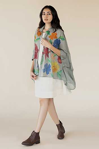 Buy Purvi Doshi Green Venkatgiri Floral Hand Painted Shirt Online | Aza ...