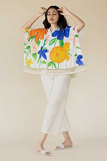Buy Purvi Doshi Off White Muslin Garden Hand Painted Shirt Online | Aza ...
