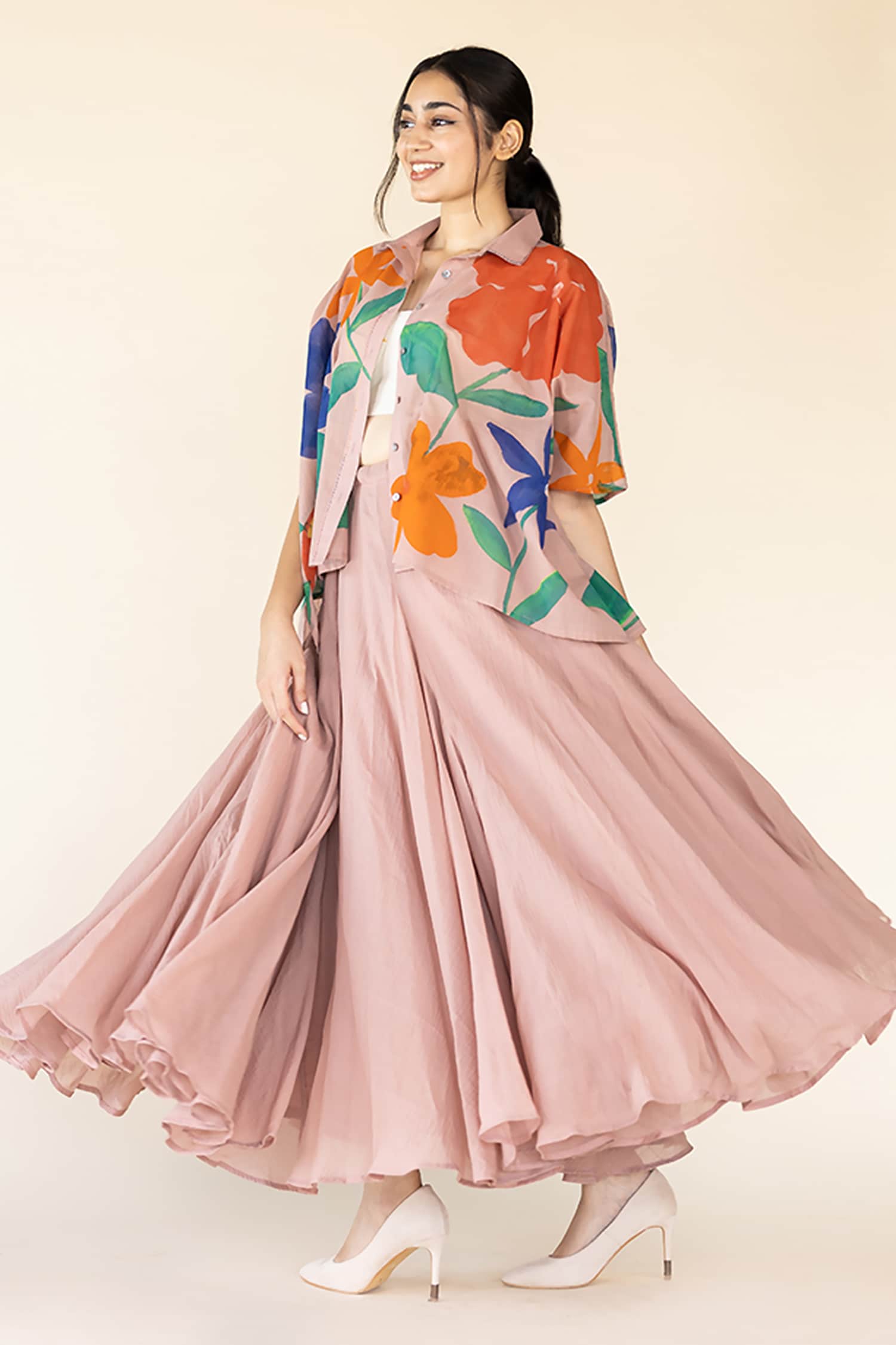 Buy Purvi Doshi Pink Venkatgiri Kalidar Skirt Online | Aza Fashions