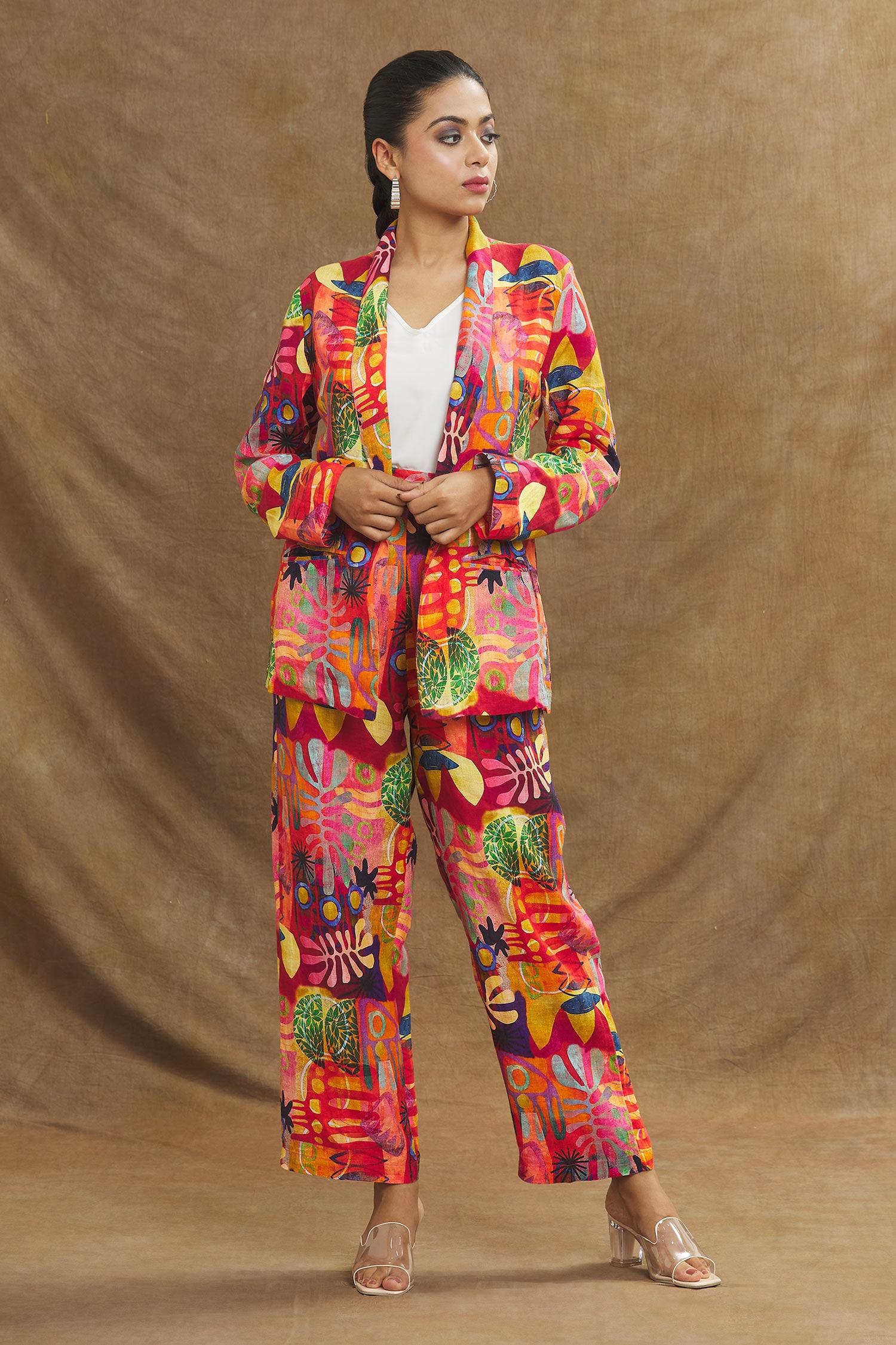 Buy Linen Bloom Multi Color Linen Candy Print Blazer Online | Aza Fashions