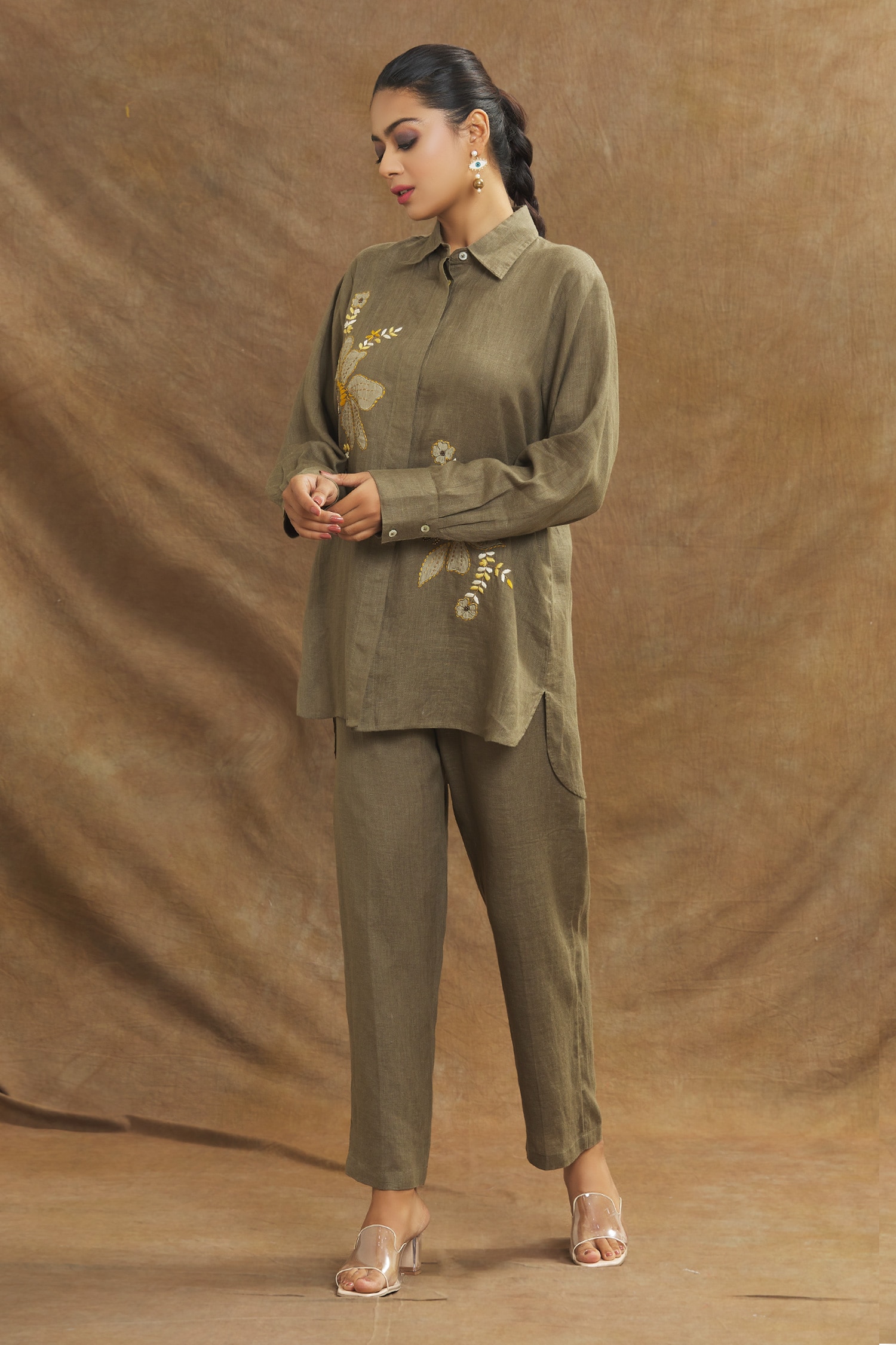 Buy Green 100% Linen Plain Straight Pant For Women by Linen Bloom ...
