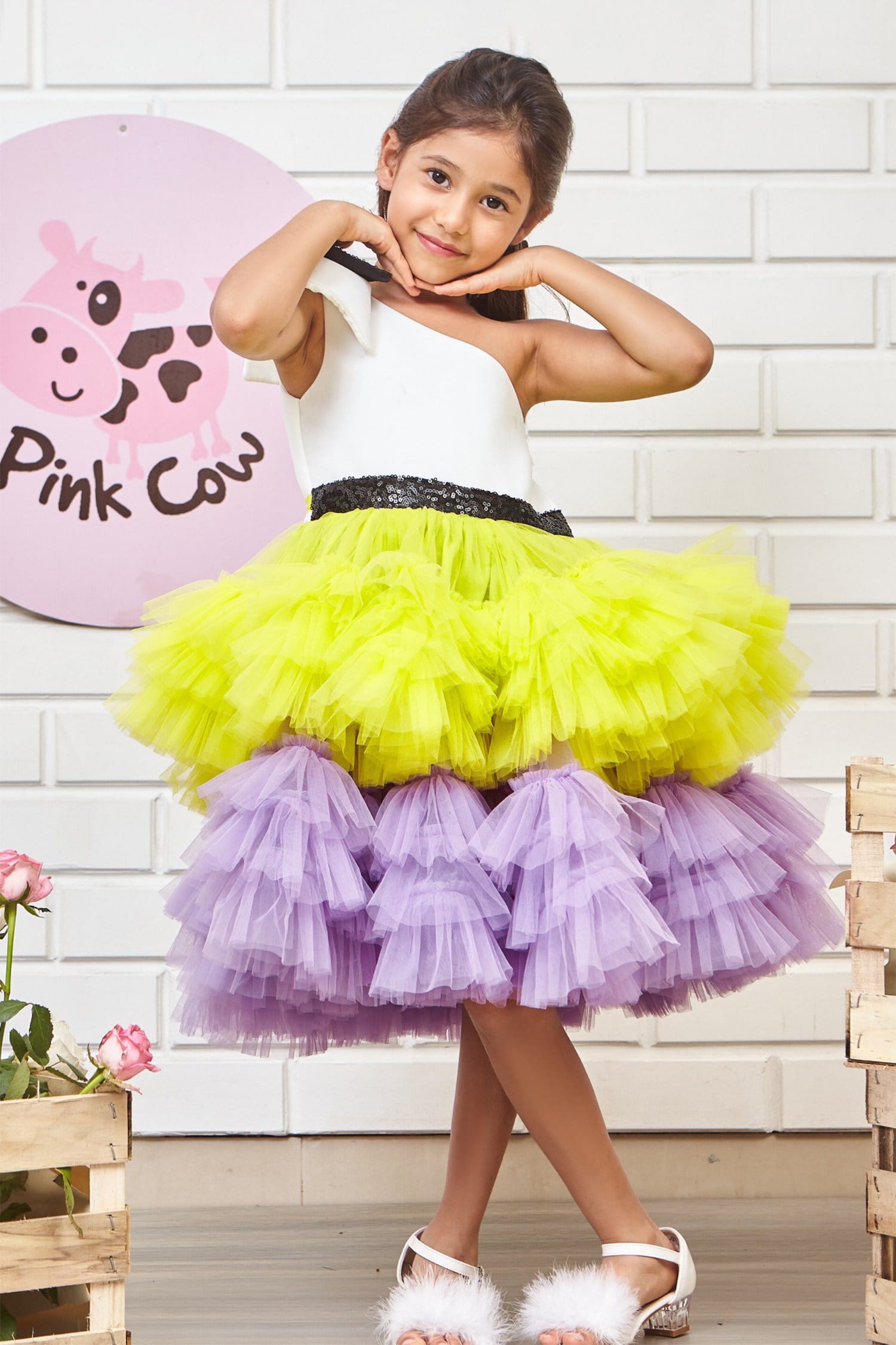 Buy White Neoprene Embellished Sequin One Shoulder Ruffled Layered ...