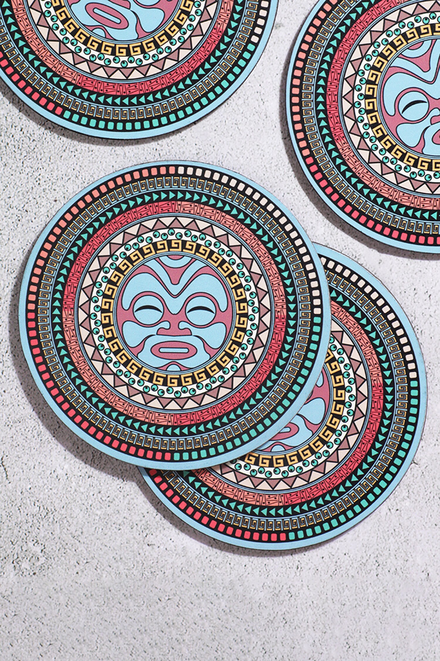 bambaiSe Mataku Maori Mandala Big Coasters 4 Pcs Set