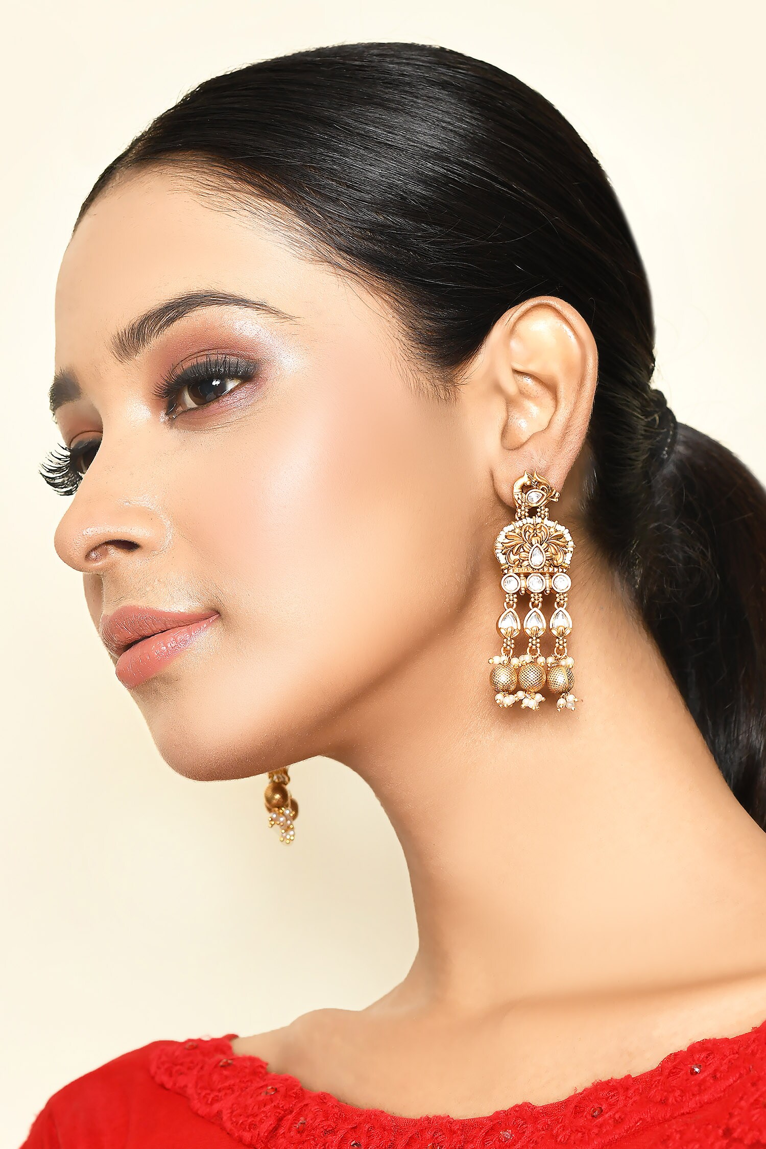 Buy Multi Color Stone Kundan Embellished Temple Danglers by Saga Jewels ...