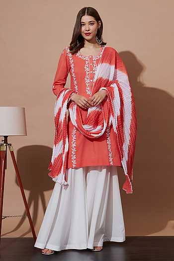 Buy Orange Aari Embroidered Kurta Sharara Set For Women by Shetab Kazmi ...