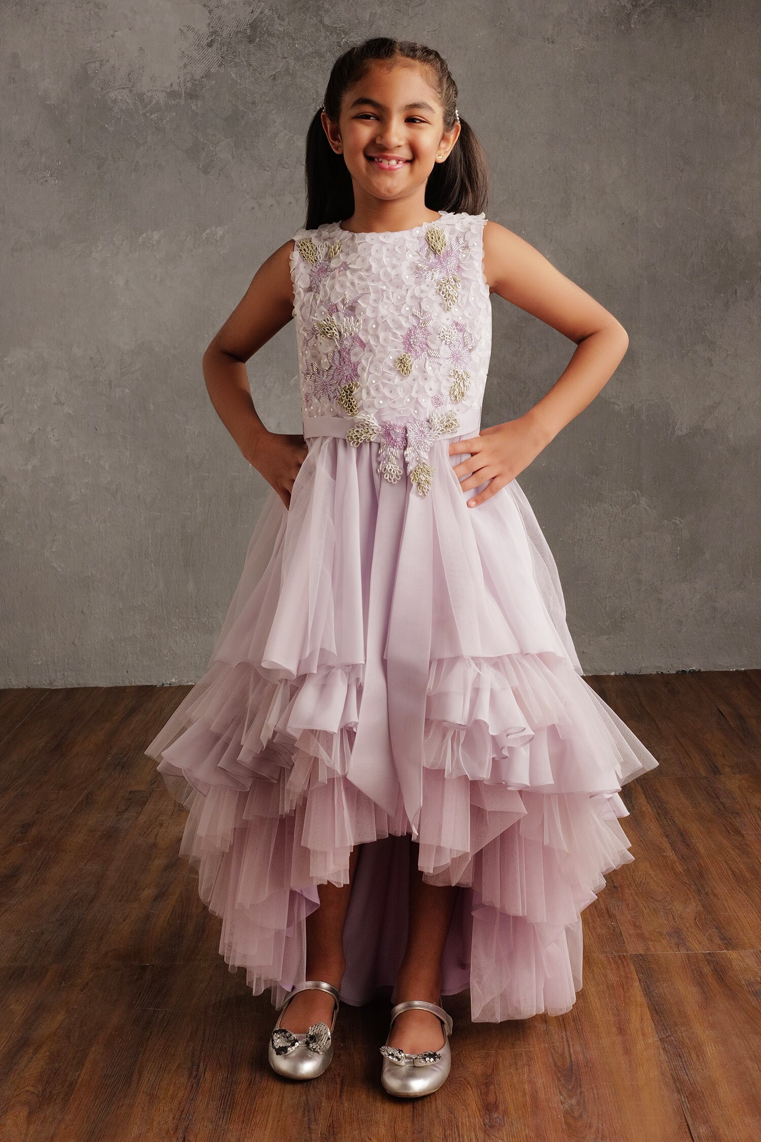 Buy Purple Art Organza Charlene Hand Embellished Multi Layer Dress For ...