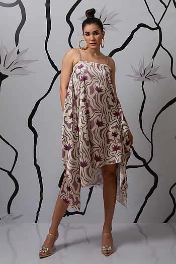 Buy Kaprapan by Anaita Shah White Satin Lotus Print Square Neck Kaftan ...