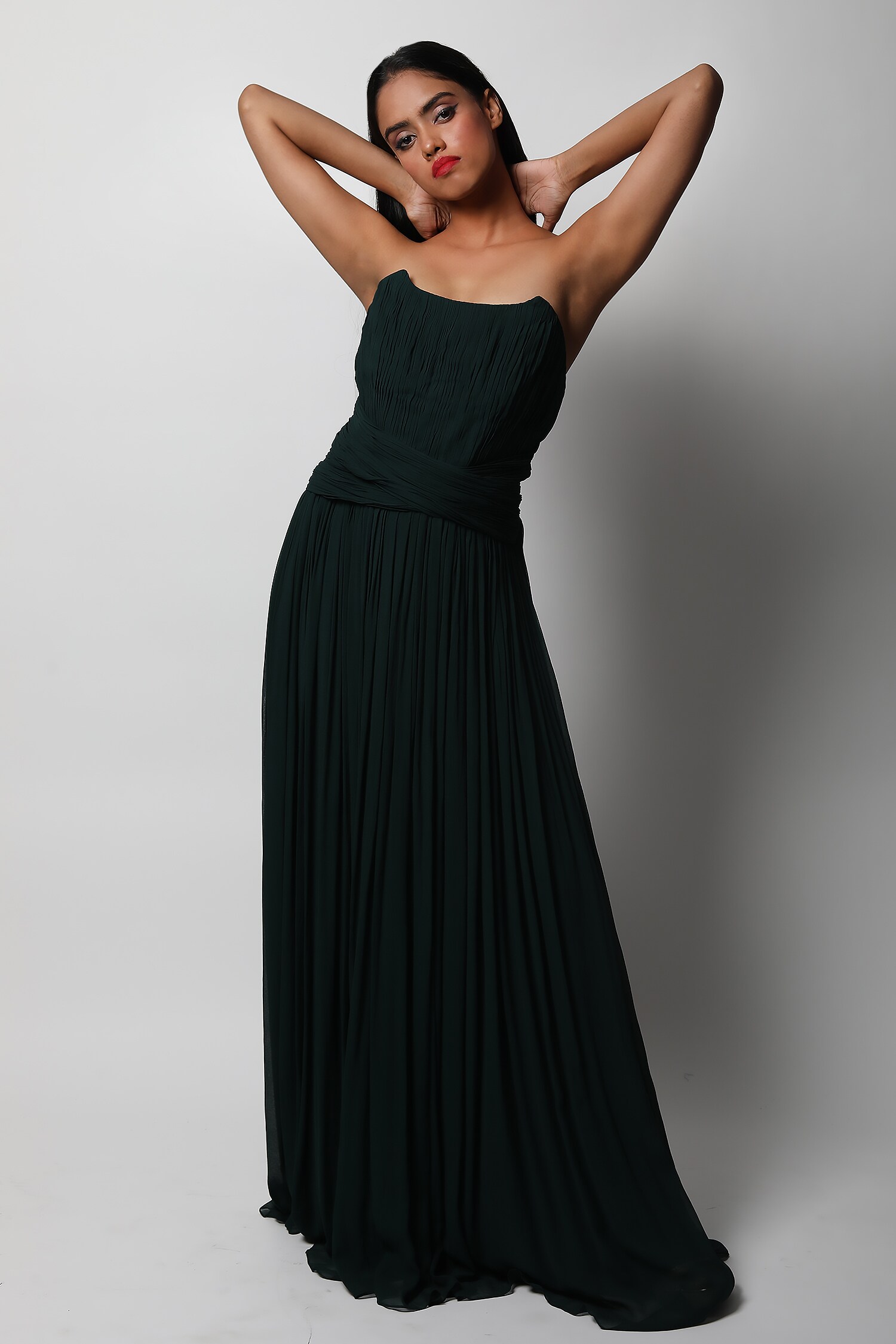 Buy Swatee Singh Green Georgette Corset Criss Cross Draped Gown Online ...