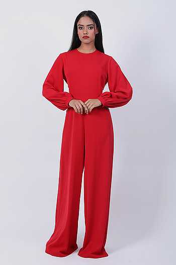 Buy Swatee Singh Red Heavy Crepe Side Cut-out Jumpsuit Online | Aza ...