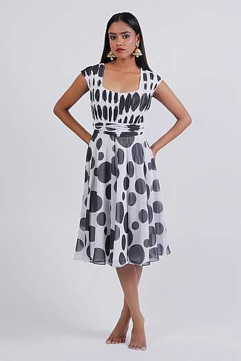 Buy Swatee Singh Black Georgette Polka Dot Pattern Dress Online | Aza ...