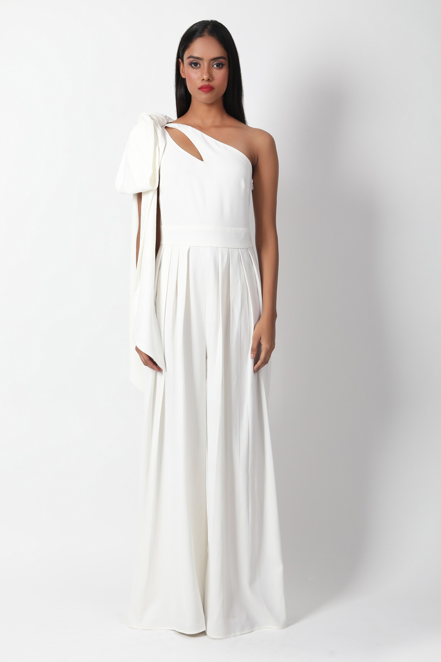 Buy Swatee Singh Ivory Heavy Crepe Bow Detail Jumpsuit Online | Aza ...