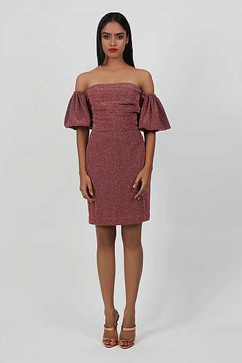 Buy Swatee Singh Pink Lurex Sequins Embroidered Cold-shoulder Dress ...