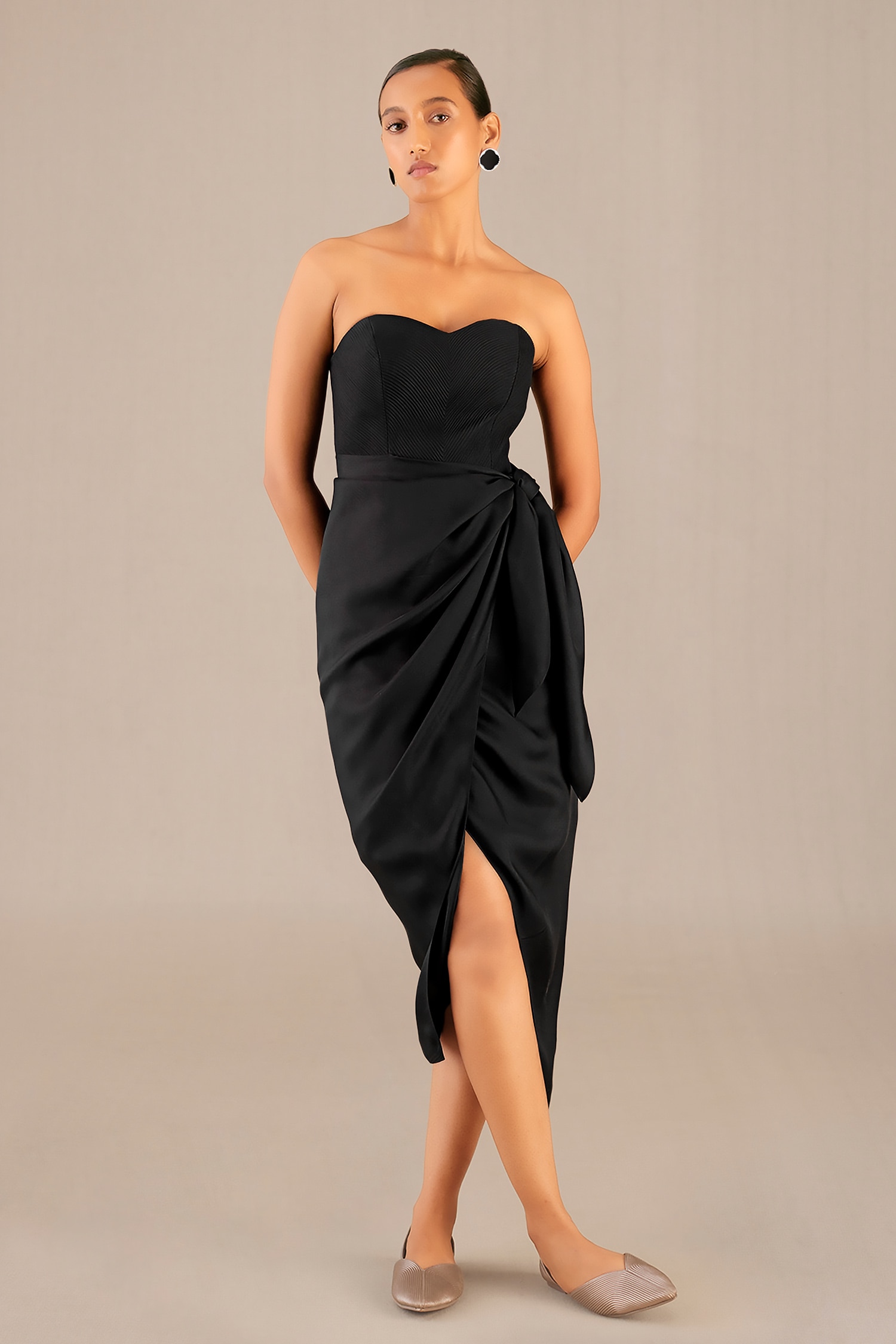 Buy Black Cupro Embroidery Cord Sweetheart Neck Asa Dress For Women by ...