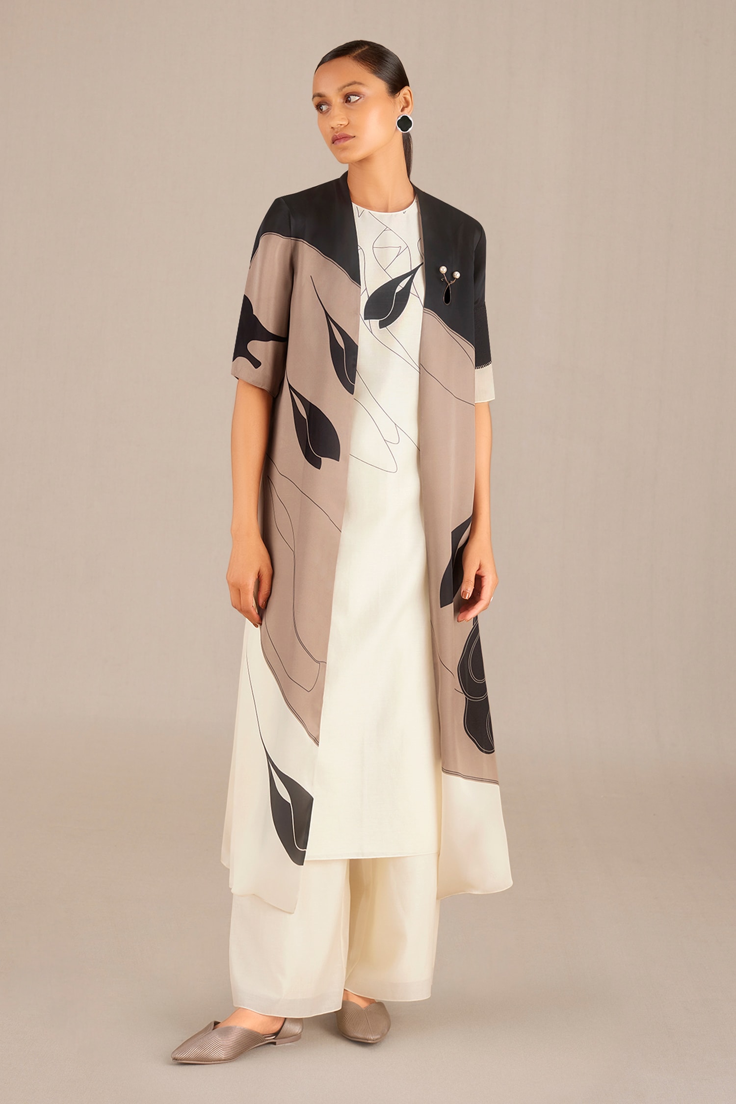 Buy Grey Cape Organza Satin Zaila Long Colorblocked And Palazzo Set For ...