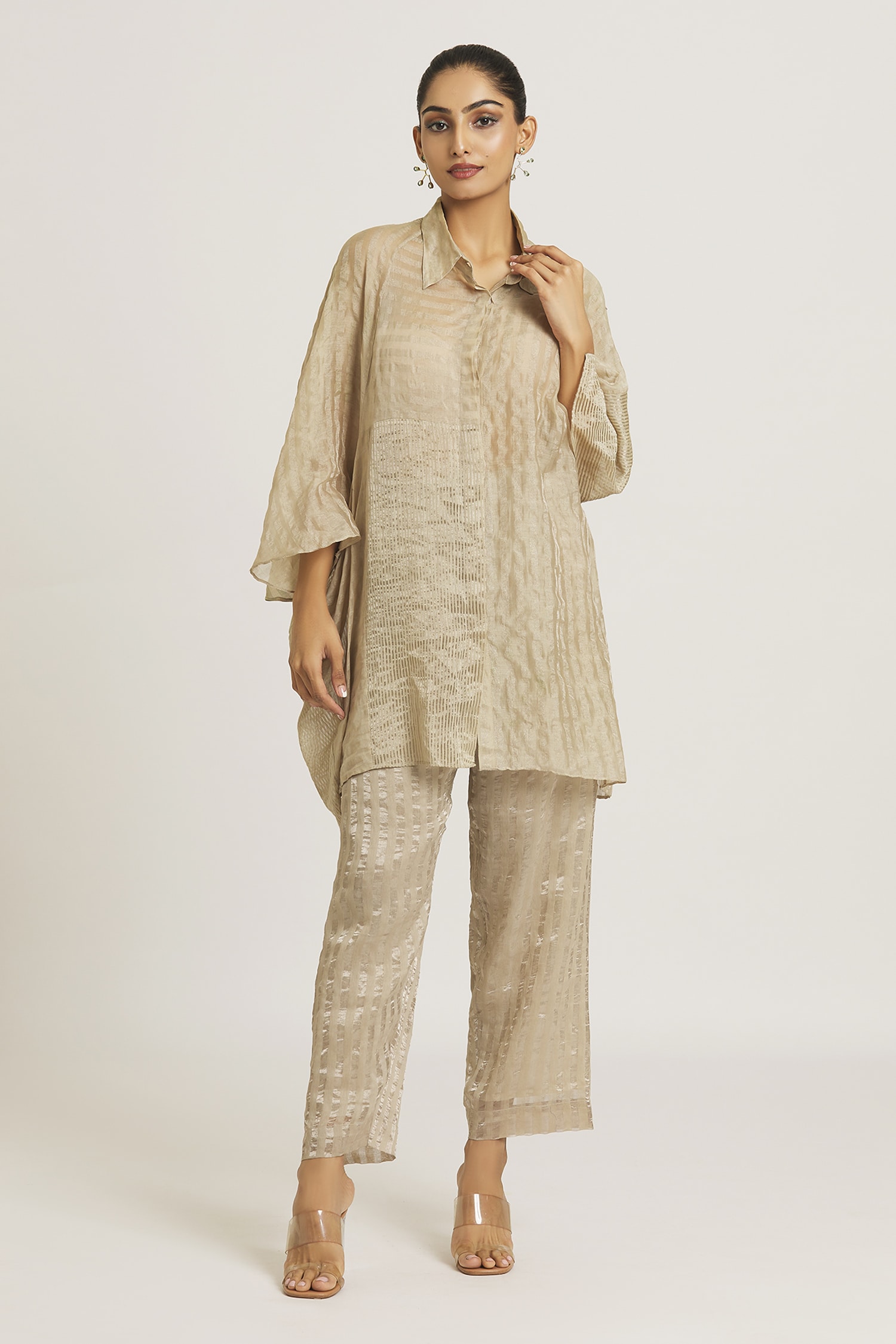Buy Urvashi Kaur Silver Stripe Woven Shirt Online | Aza Fashions