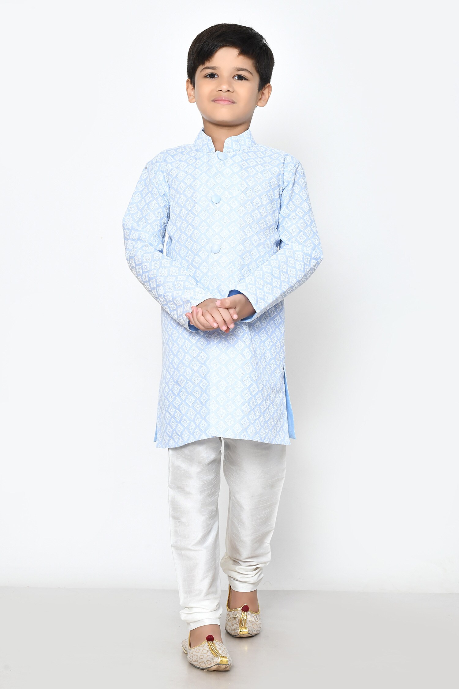 Buy Blue Kurta: Cotton Silk Embroidery Thread Jewel Work Set For Boys ...