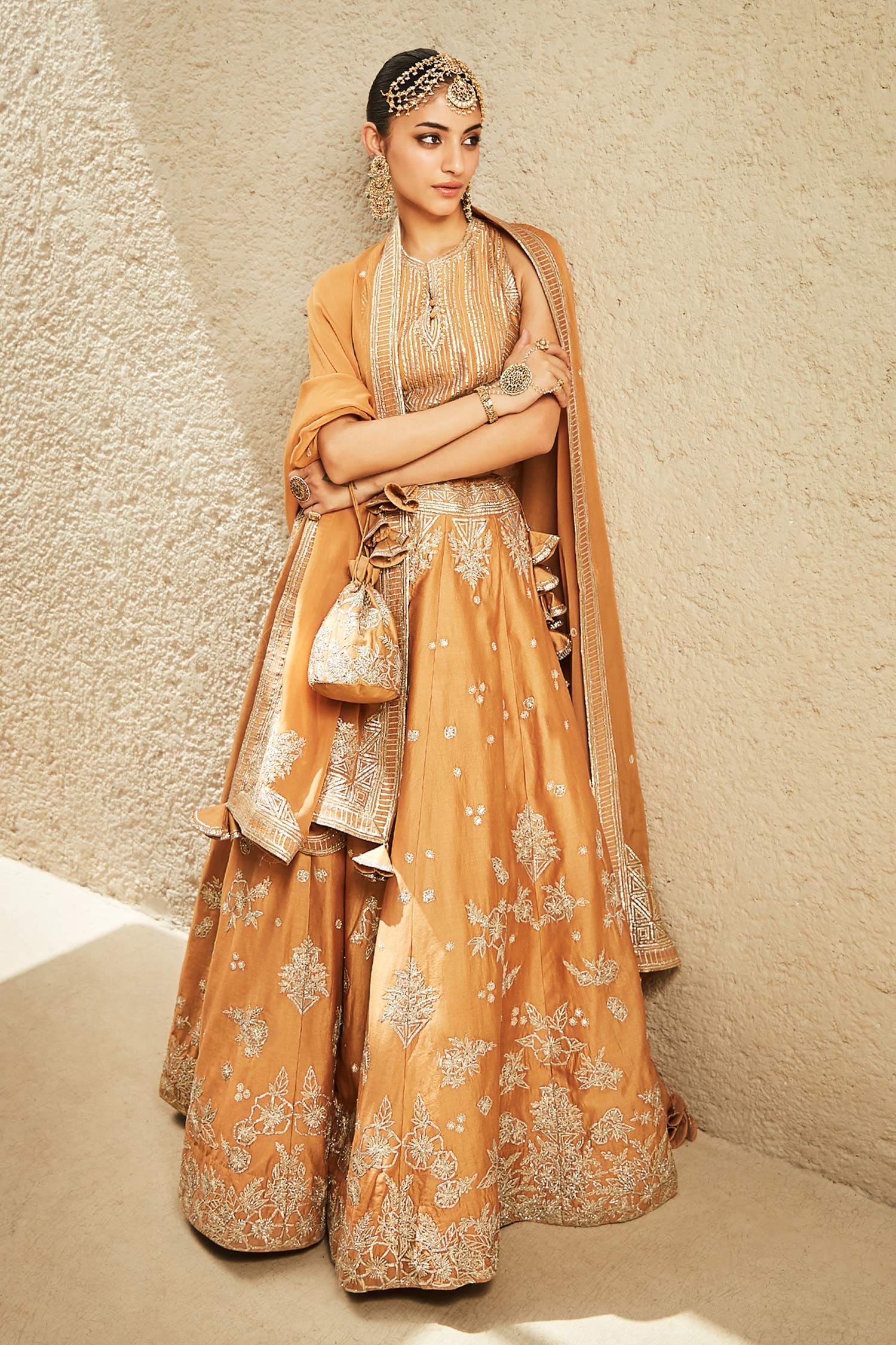 Buy Matsya Yellow The Millenial Chanderi Floral Embroidered Lehenga Set ...