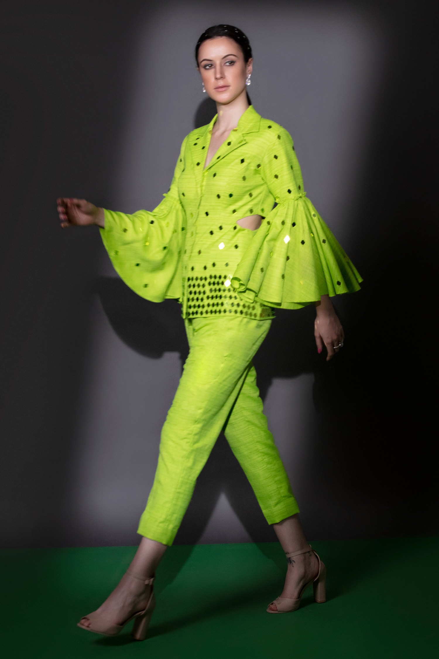 Buy Green Matka Silk Embroidered Laser-cut Acrylic Glass Jacket And ...