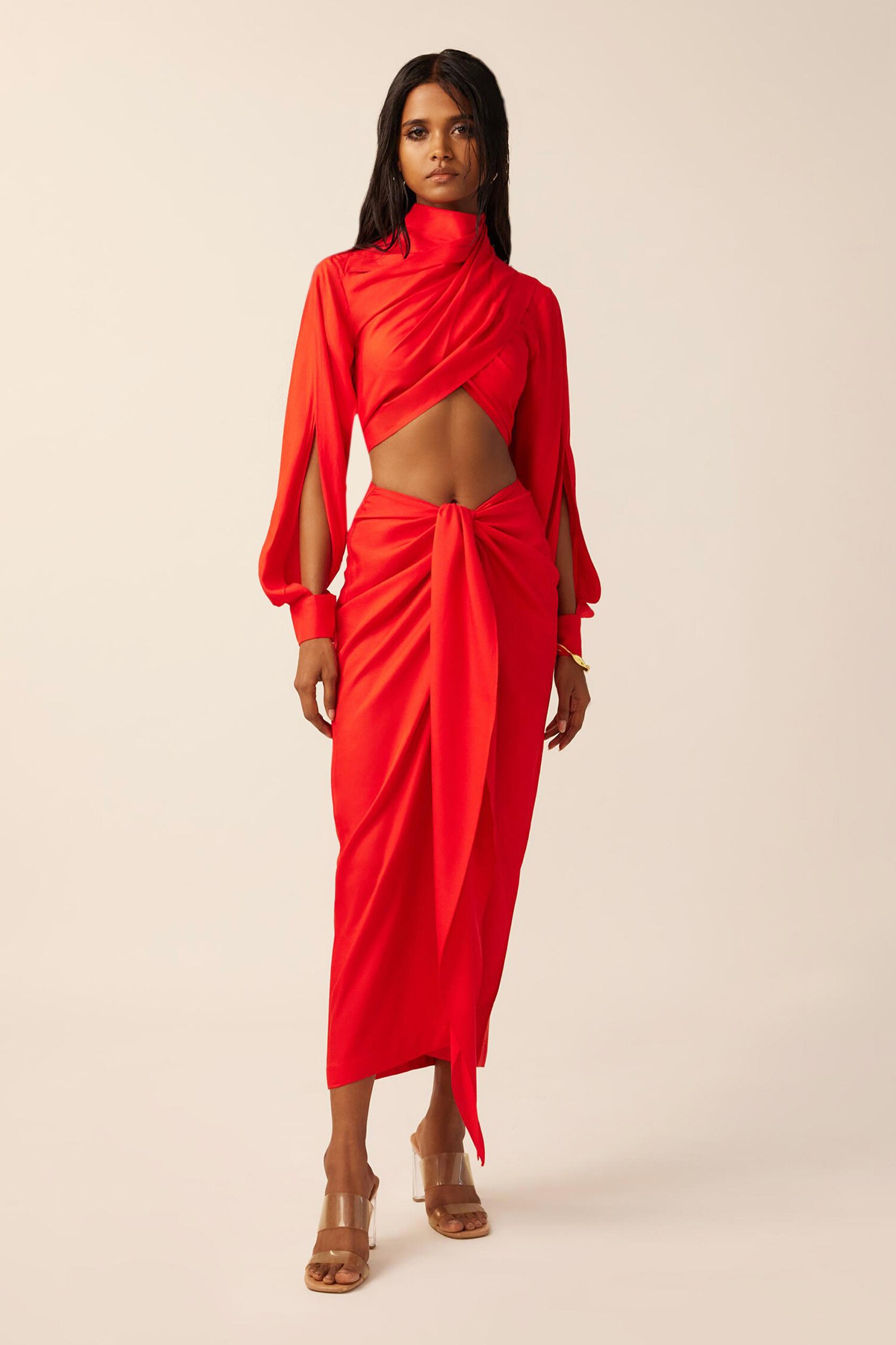 Buy Red Tencel Solid Scarlet Tie-up Skirt For Women by Aroka Online at ...