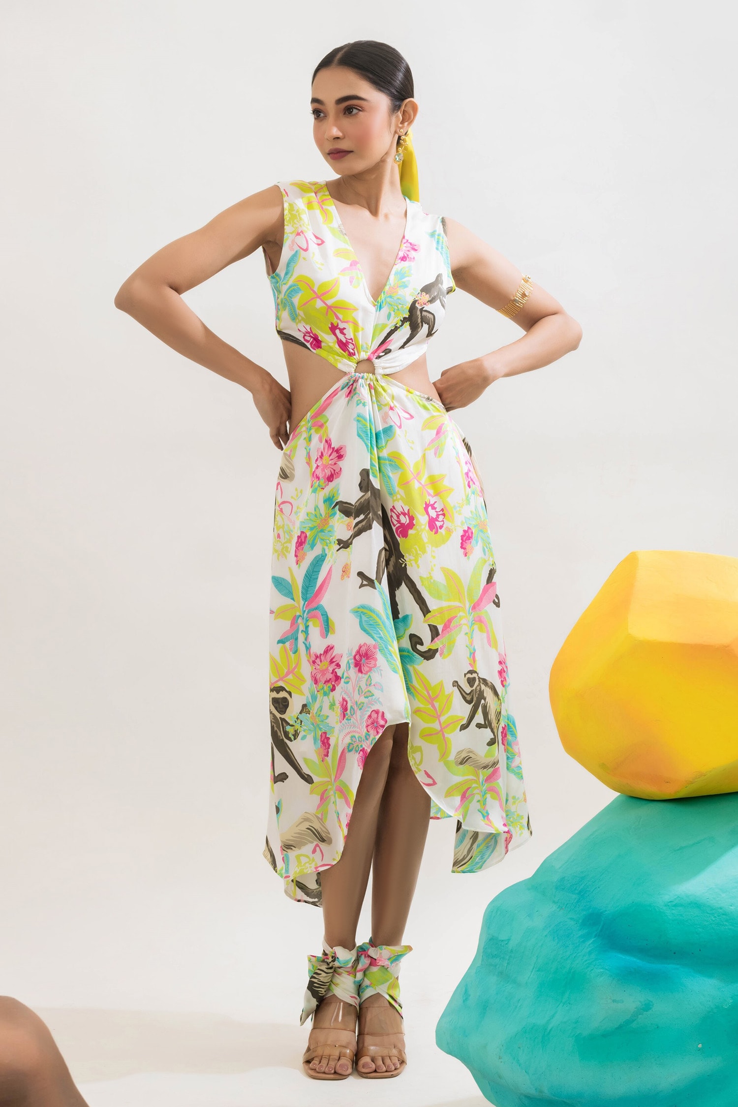 Buy That Thing You Love Multi Color Satin Jungle Print Dress Online ...
