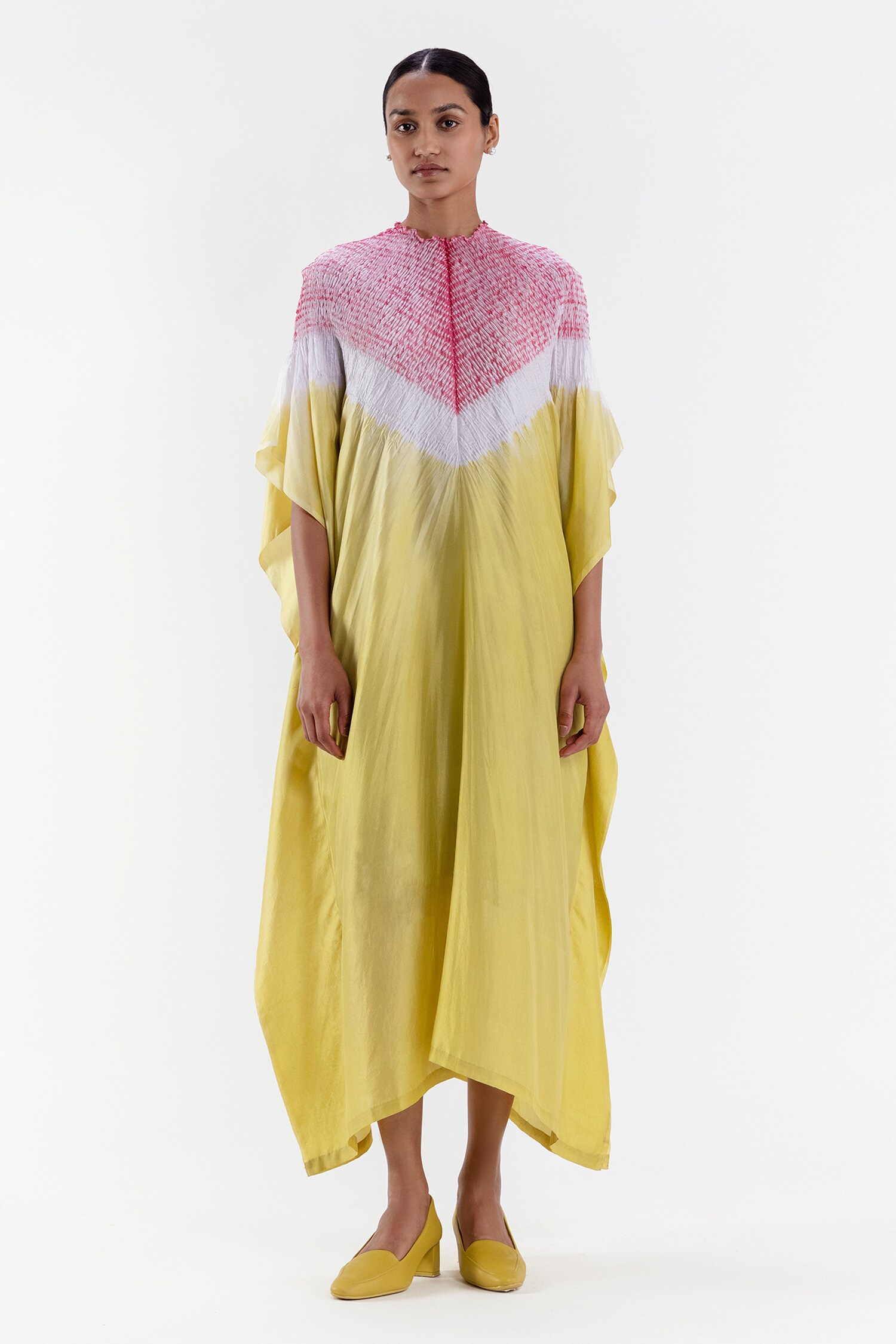 Buy Studio Medium Pink Triangle Silk Smocked Shibori Kaftan Online | Aza Fashions