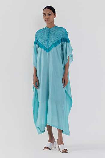 Buy Studio Medium Blue Triangle Silk Asymmetric Shibori Kaftan Online ...