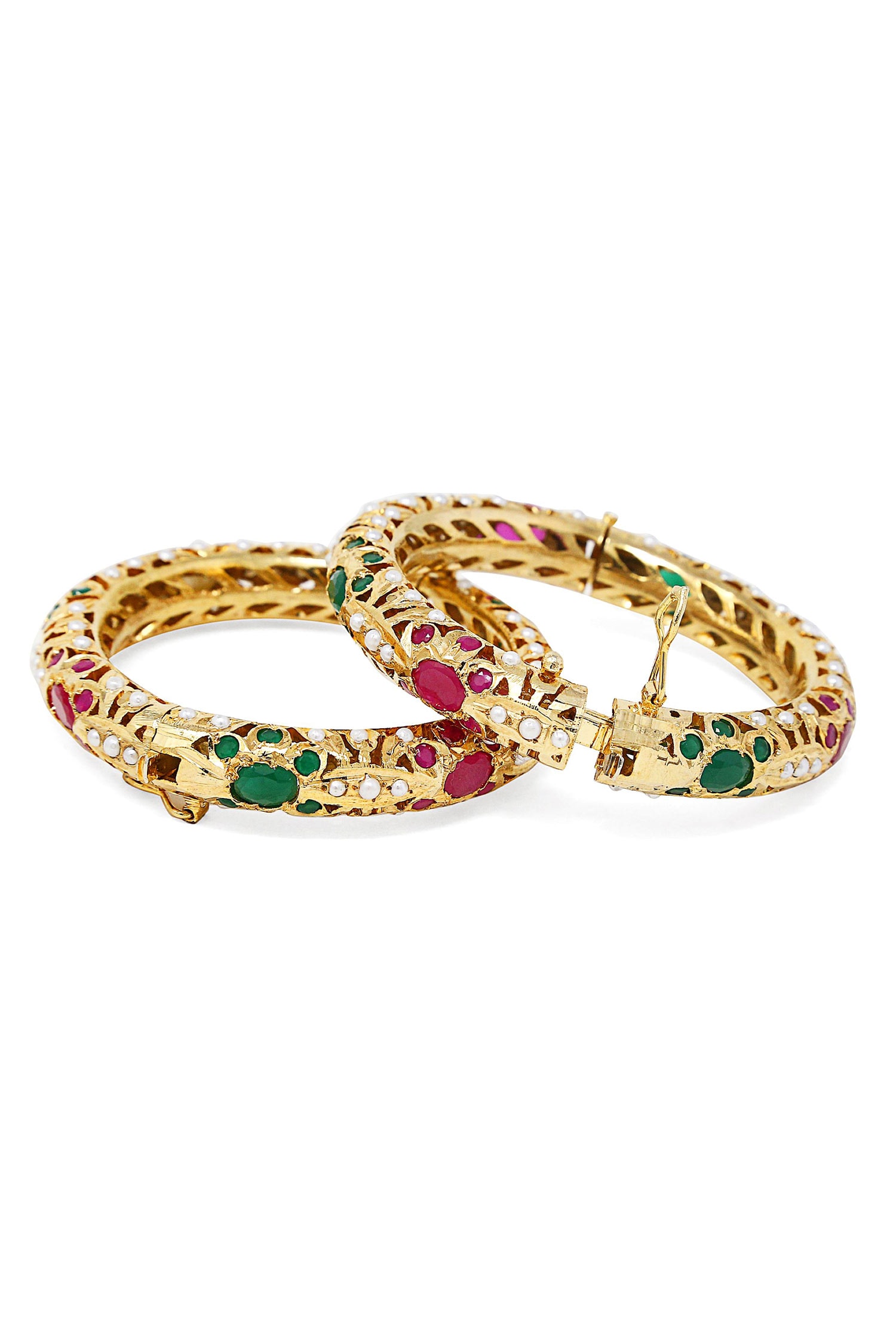 Buy Queens Jewels Stone Studded Floral Pattern Bangles- Set Of 2 Online ...