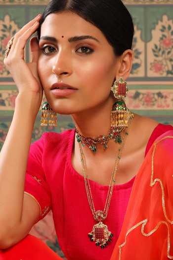 Buy Gold Plated Embellished Meher Floral Stone Studded Drop Necklace by ...