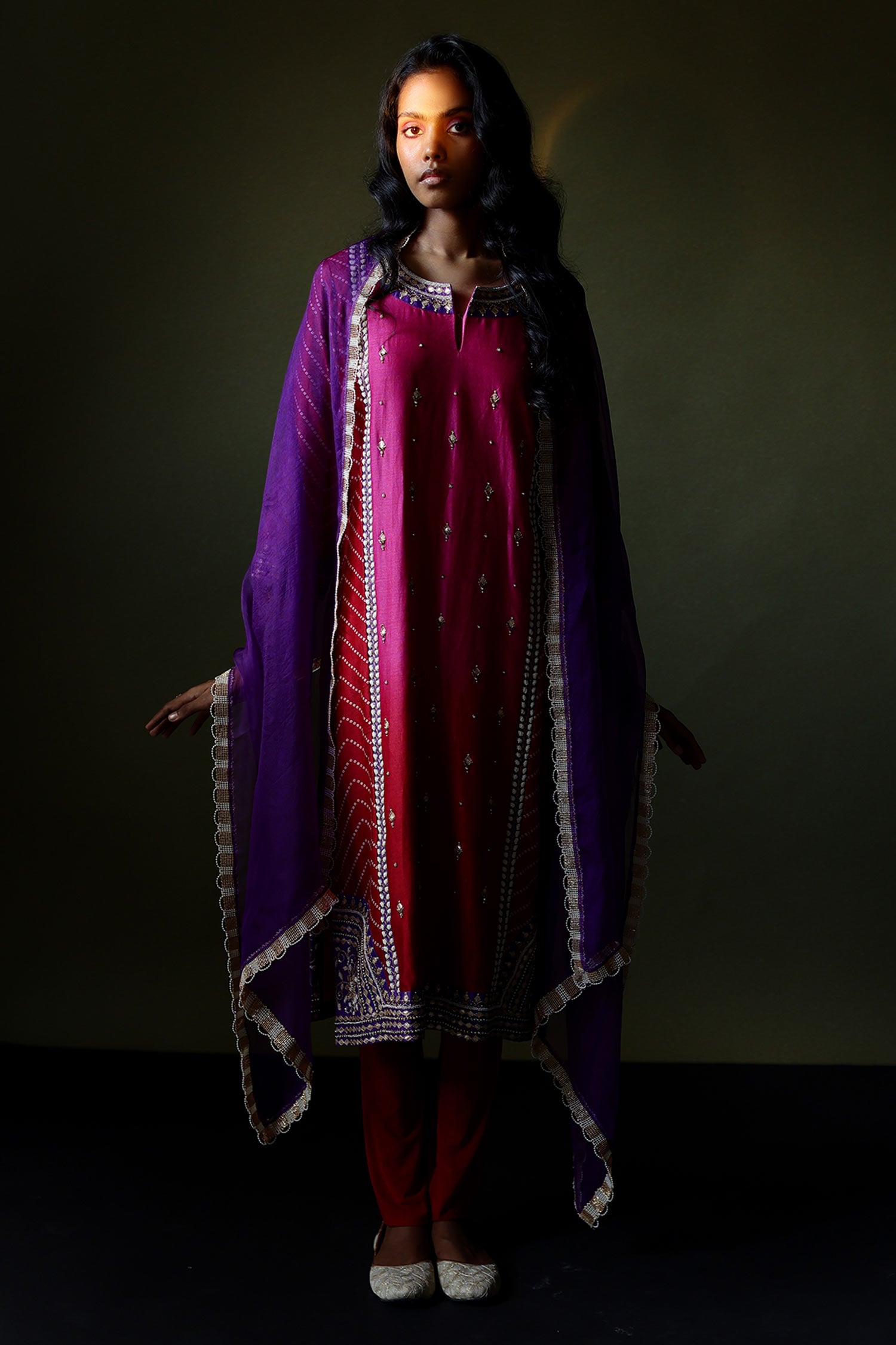 Buy Pooja Singhal Multi Color Chanderi Gota Patti And Pearls ...