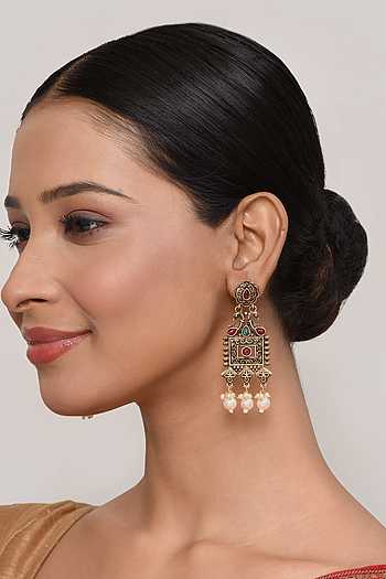 Buy Green Polki Pearls Embellished Dangler Earrings by Belsi's Online ...