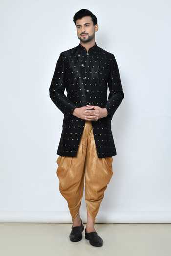 Buy Arihant Rai Sinha Black Kurta Self Design Sherwani And Patiala Set ...