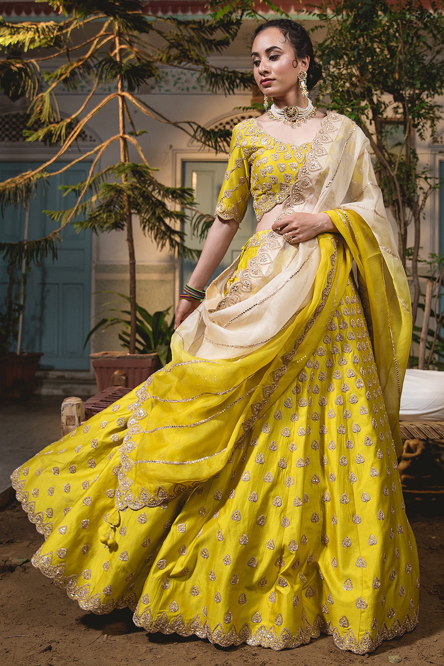 Buy Surbhi Shah Yellow Floral Embroidered Lehenga Set Online Aza Fashions