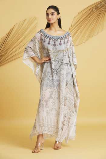 Buy Multi Color Georgette Printed Swirl Round Kaftan For Women by ...