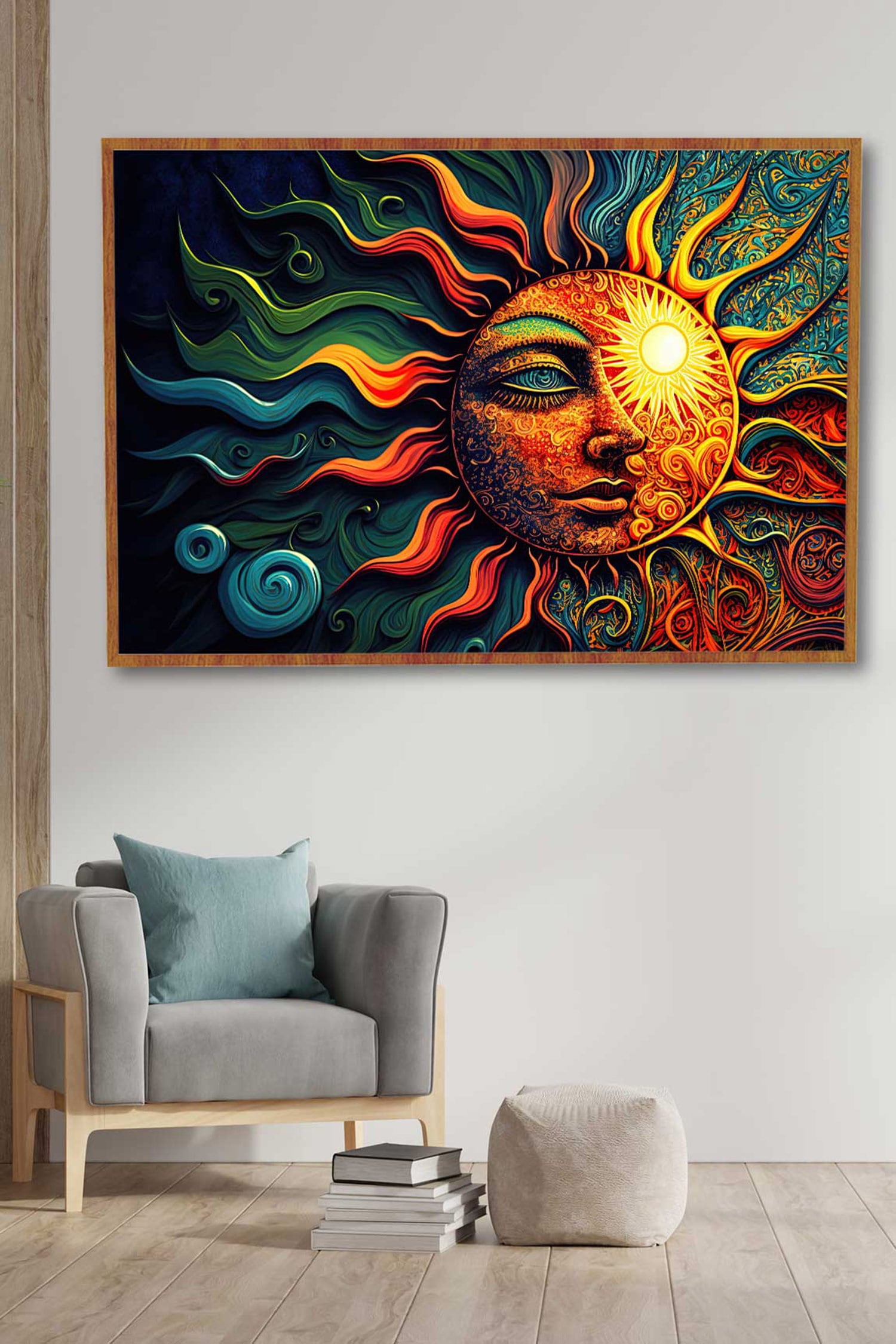 Krutik Celestial Dance Of Sun And Moon Abstract Art