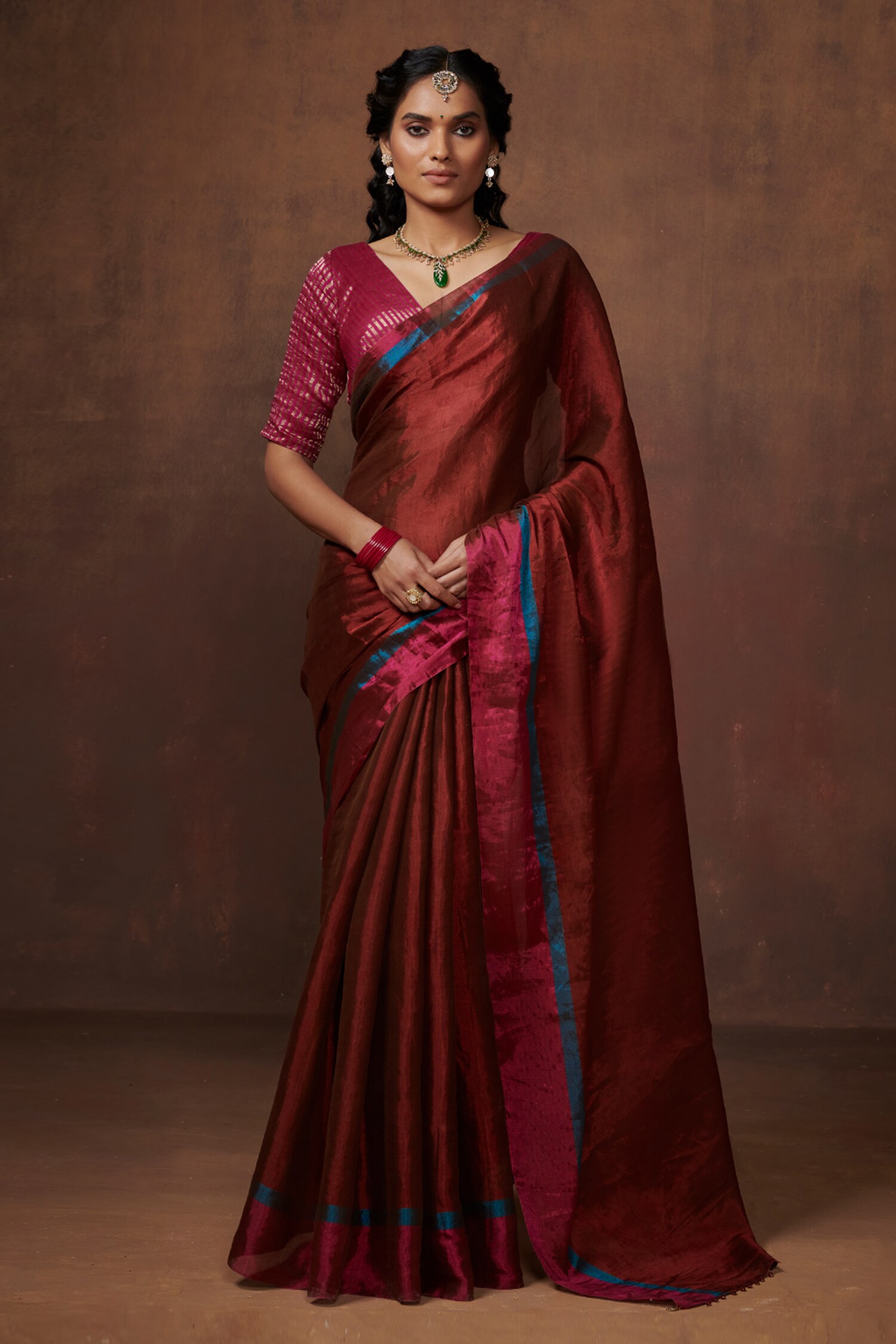 Buy Maroon Tissue Handwoven Zari Bordered Saree For Women by Dressfolk ...